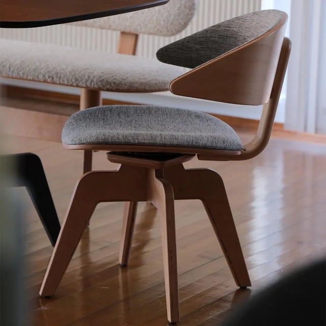 Fila Wood Office Chair, Natural Wood Colour, Gray Fabric | Chairish