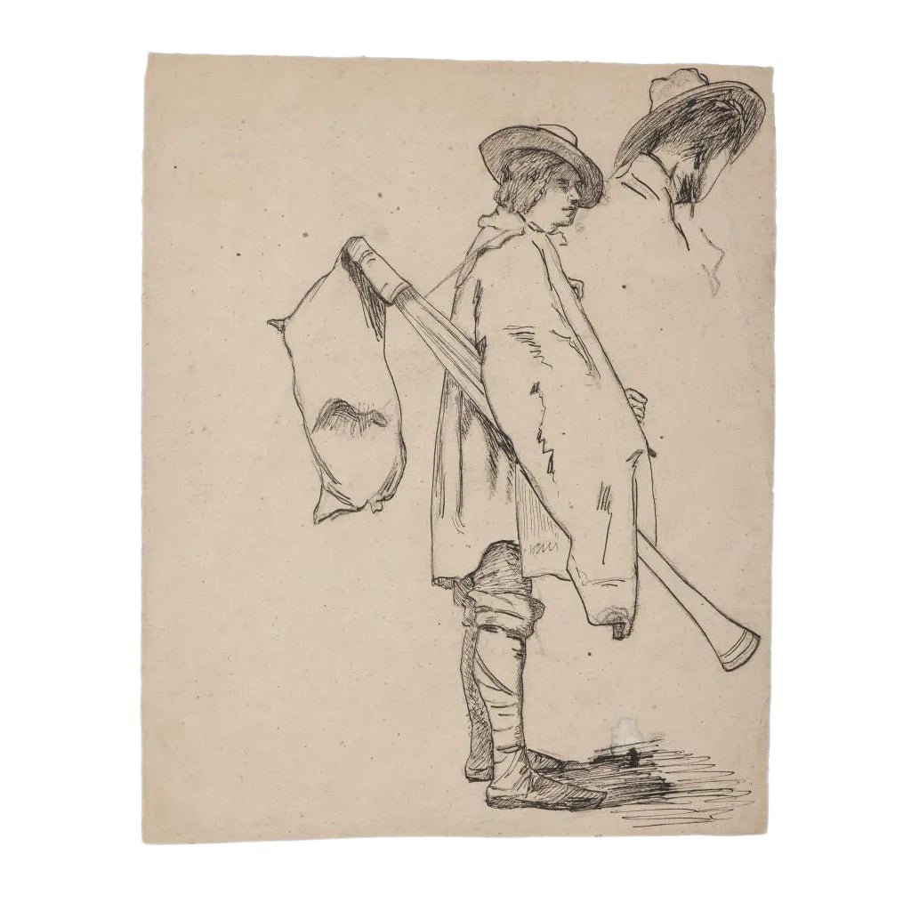 Bassoon Player, 19th Century, Ink | Chairish