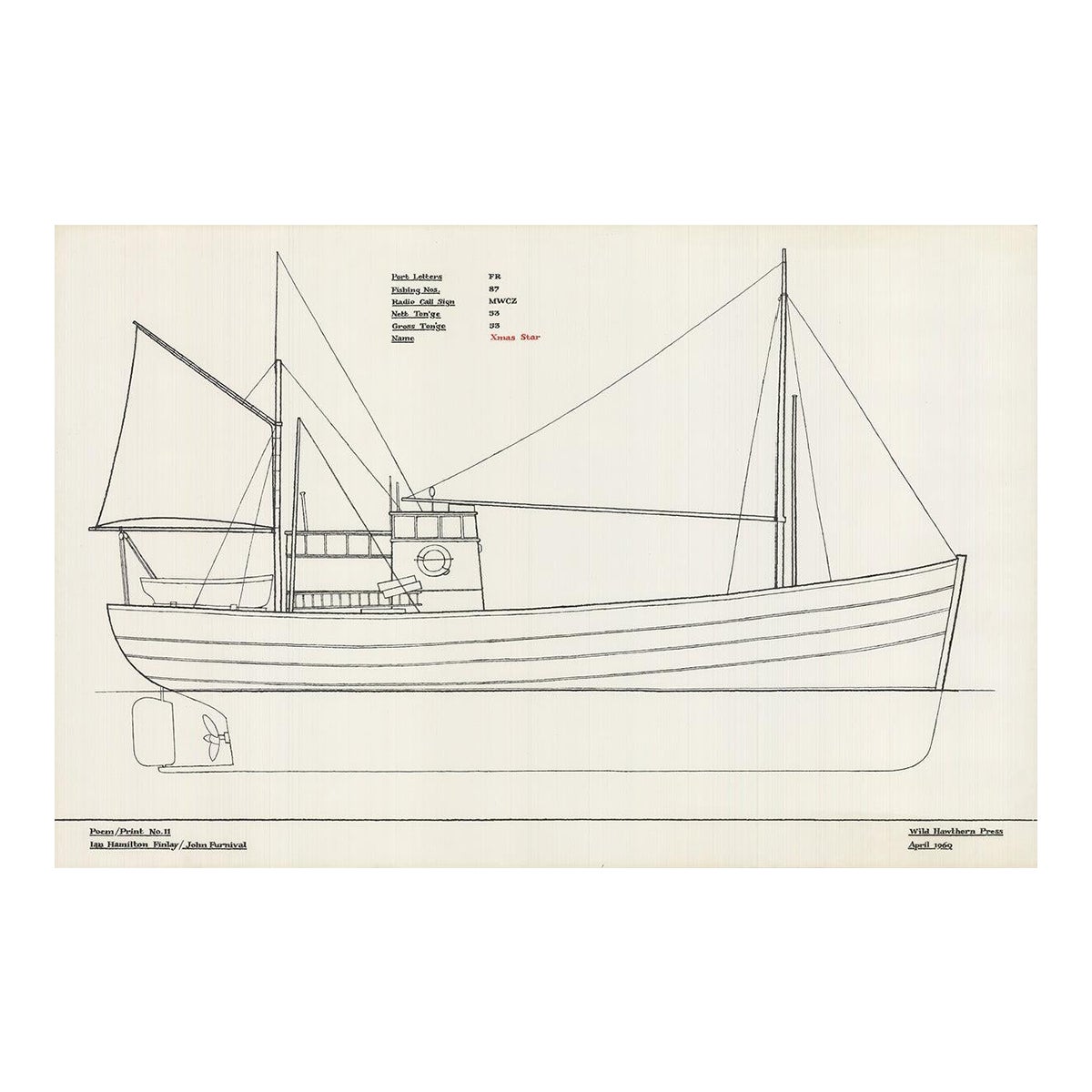1969 Ian Hamilton Finlay 'Poem/Print No.11 (Xmas Star)' Black & White ...