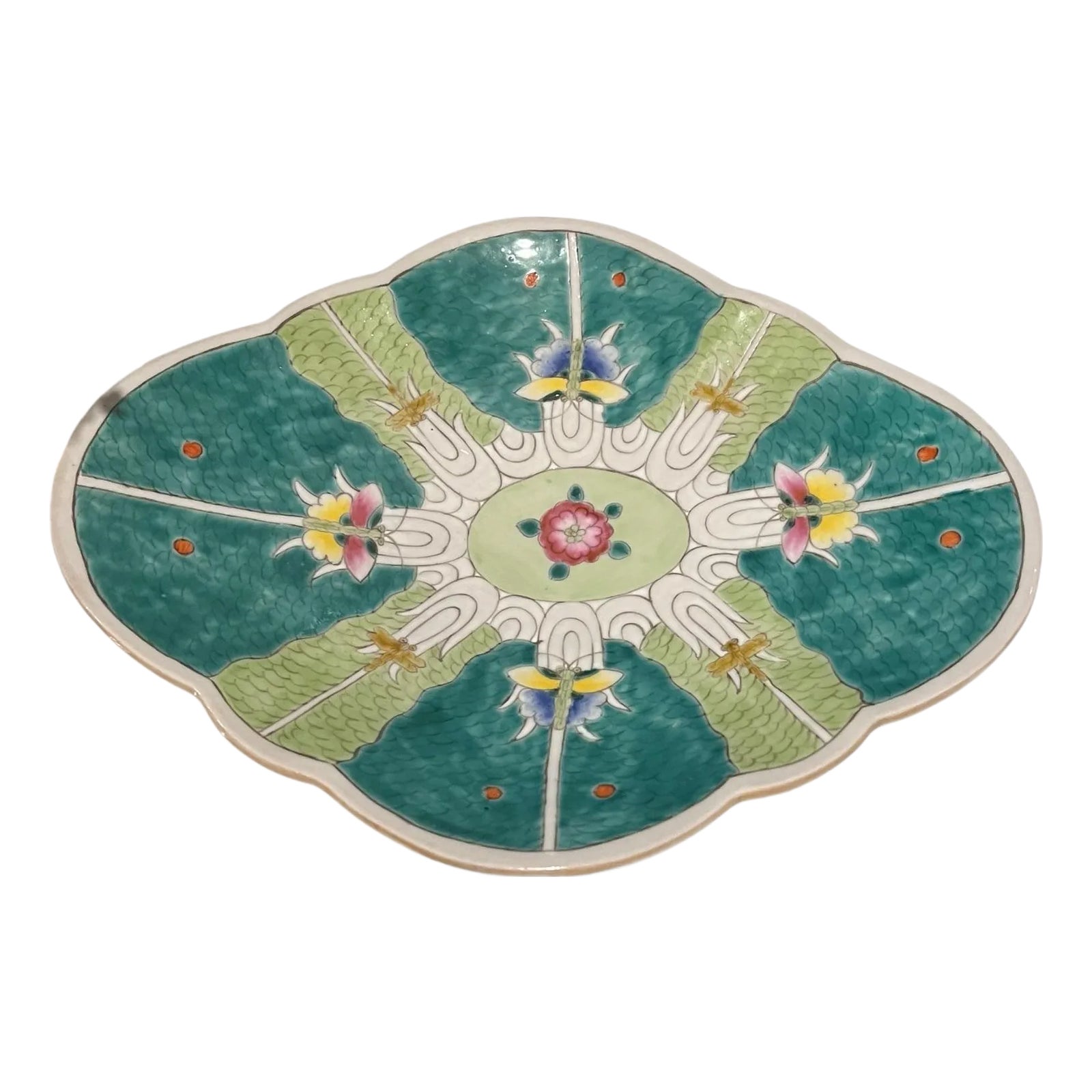 Hand-Painted Famille Verte Bok Choy Porcelain Fruit Plate Offering Dish ...