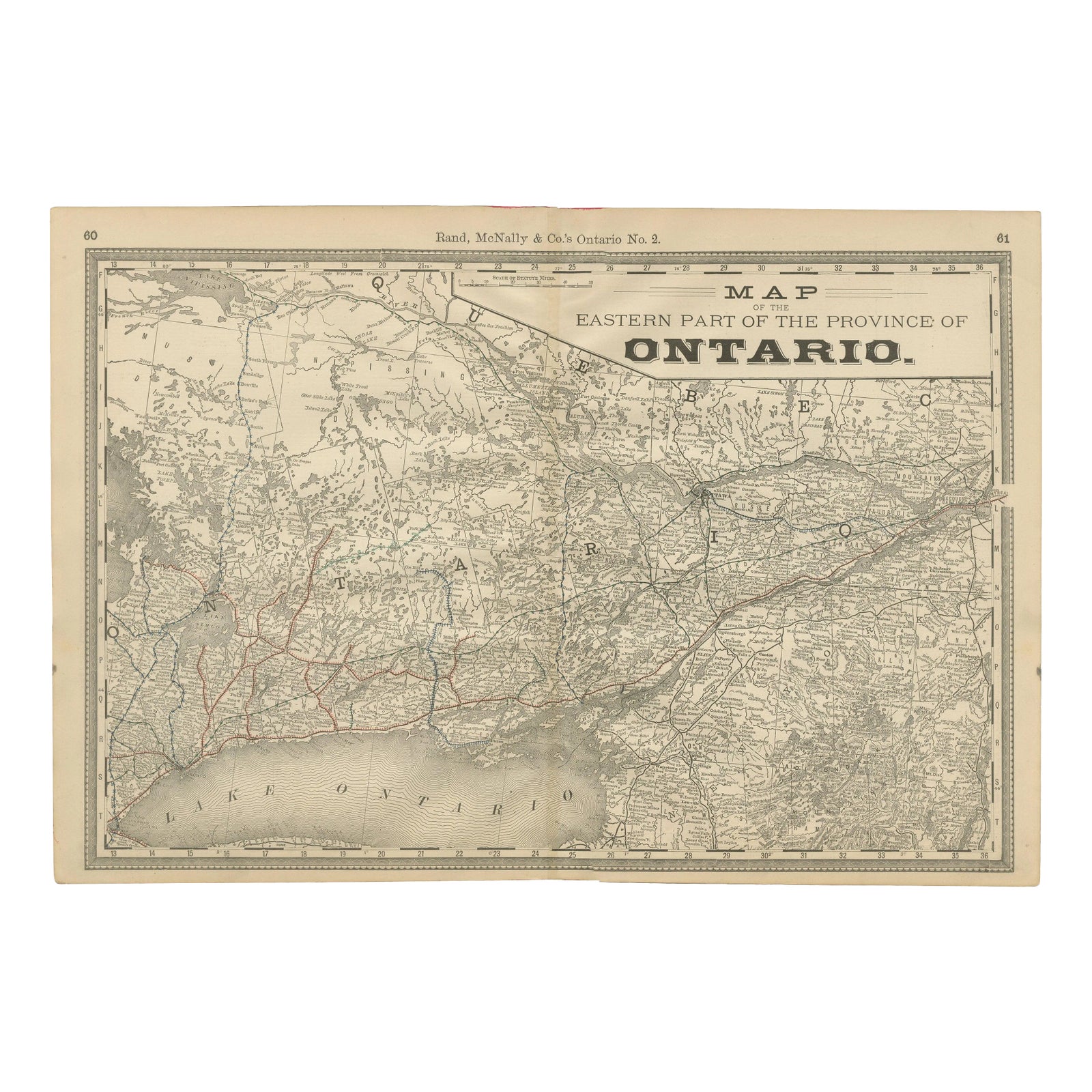 Antique Map of Eastern Ontario The Heartland Province with Railroads, 1888 | Chairish