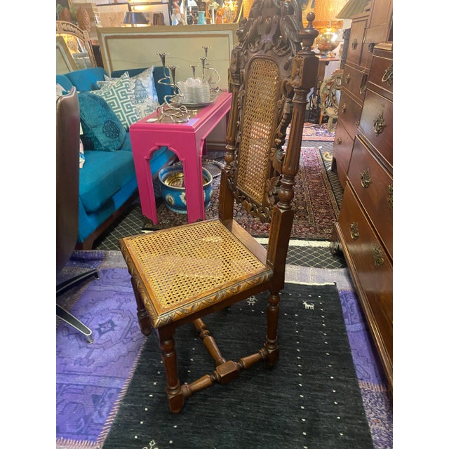 French Antique Carved Walnut Hunt Style Renaissance Cane Side Chairs ...