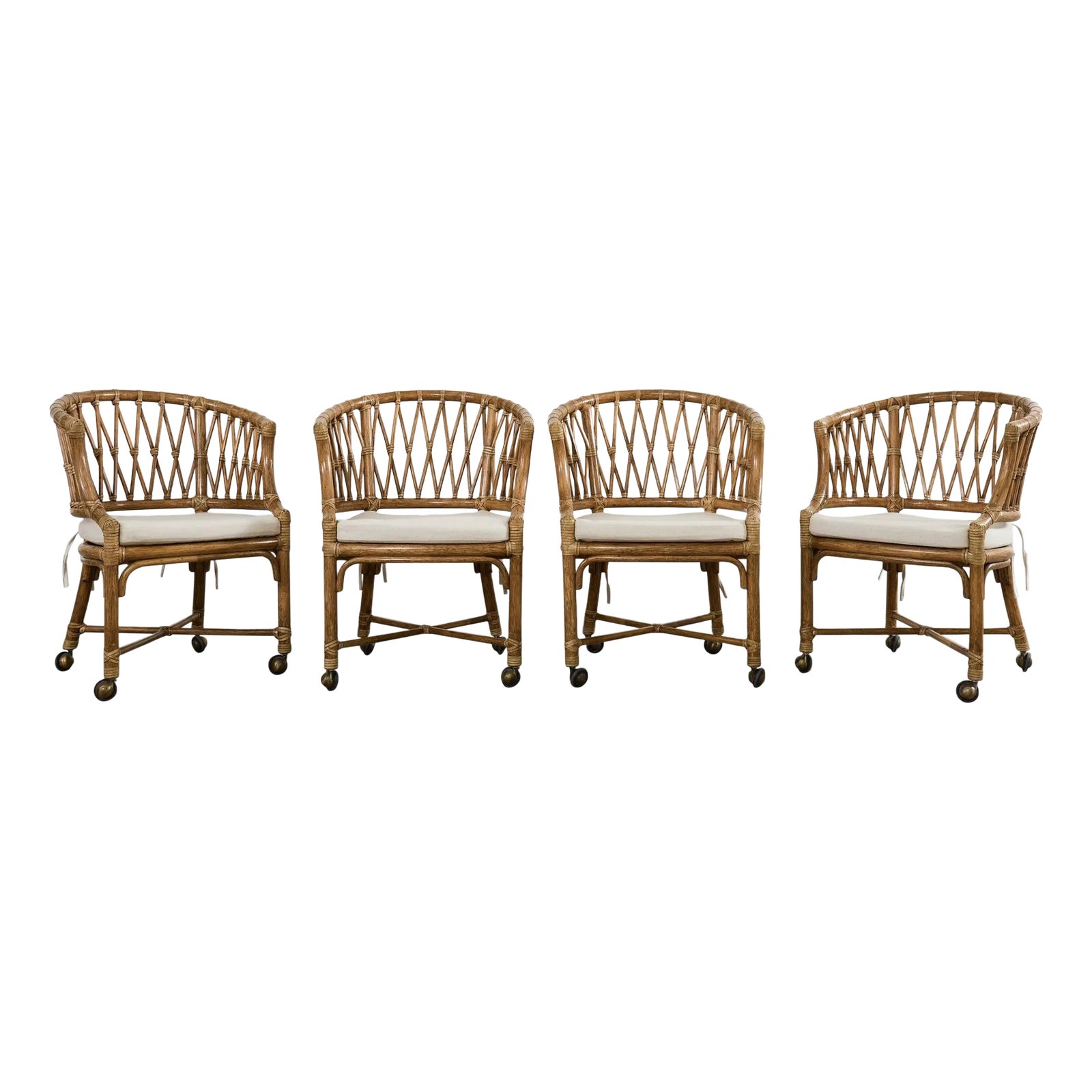 Set of Four McGuire Rattan Barrel Back Dining Chairs | Chairish
