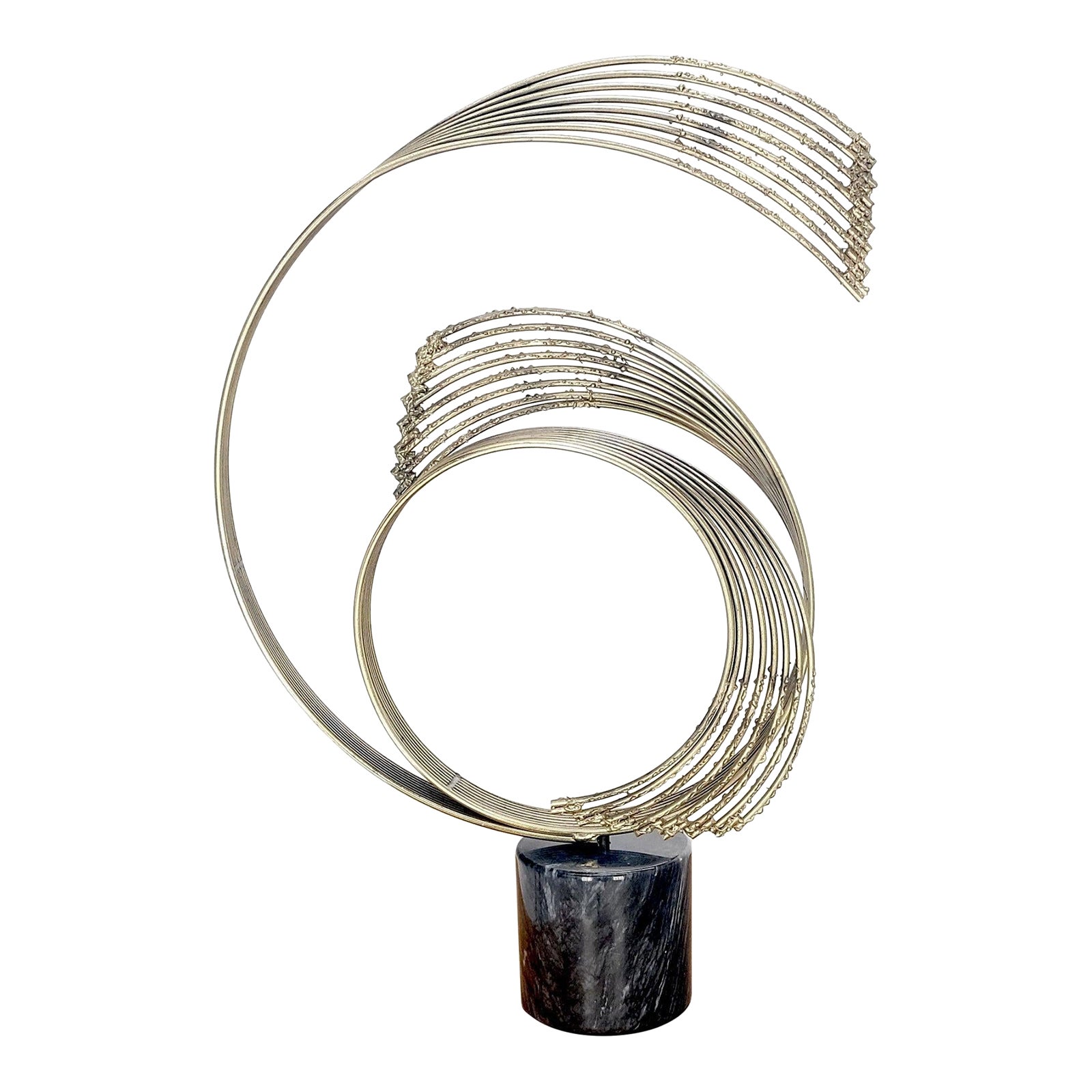 Black Marble Cylinder Base Abstract Circular Movement Wire Sculpture ...