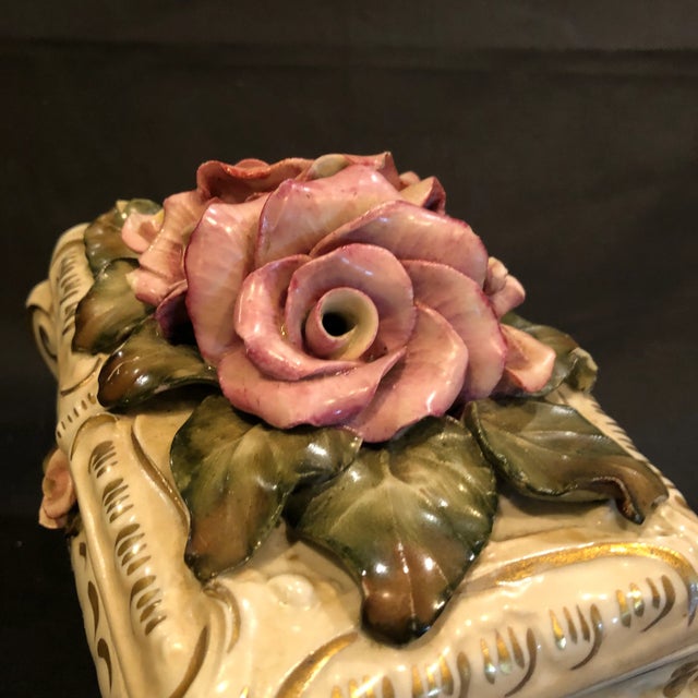 1950s Vintage Capodimonte Style Porcelain Rose Top Trinket Box W Lid ...