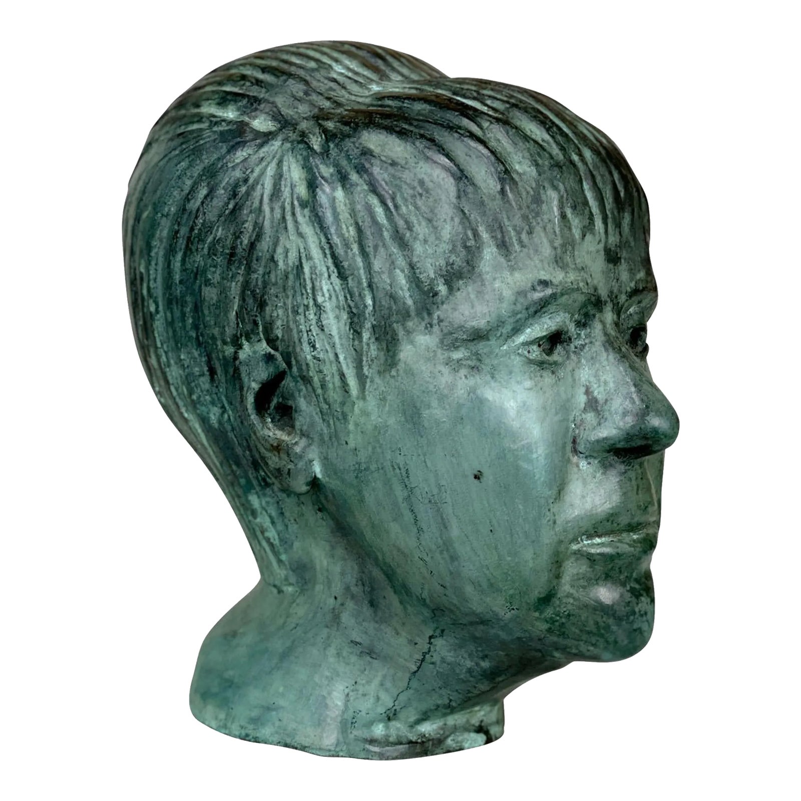 Vintage Bronze Verdigris Figural Bust Portrait Sculpture Chairish