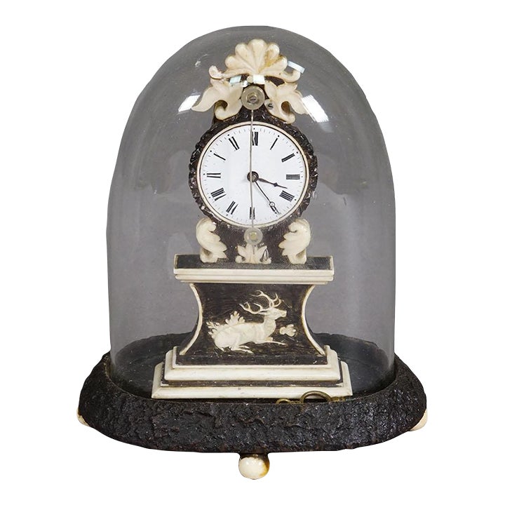 Antique Mantel Clock Under Glass Dome, Ca. 1870 | Chairish
