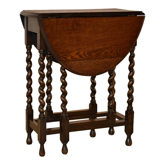 English Oak Gate Leg Side Table, C. 1900 | Chairish