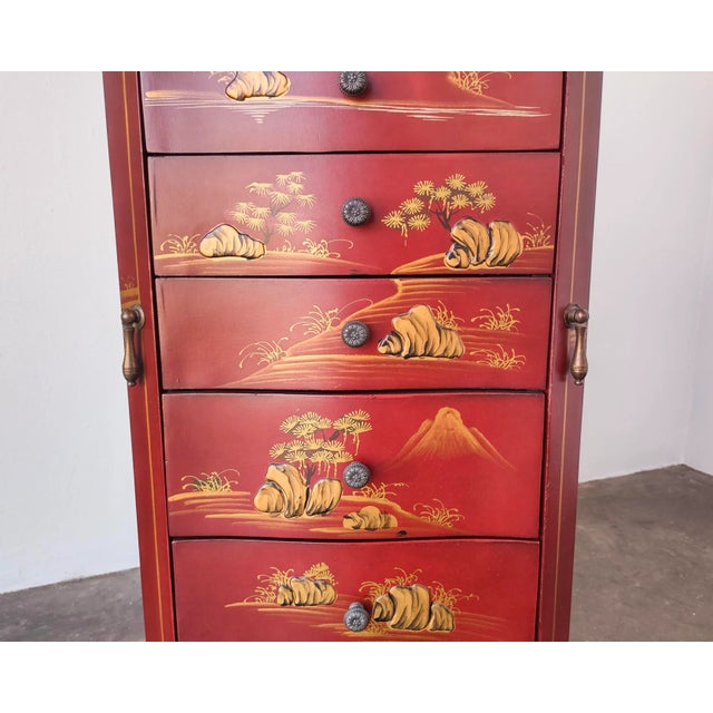 Red Chinese Jewelry Chest of Drawers Storage | Chairish