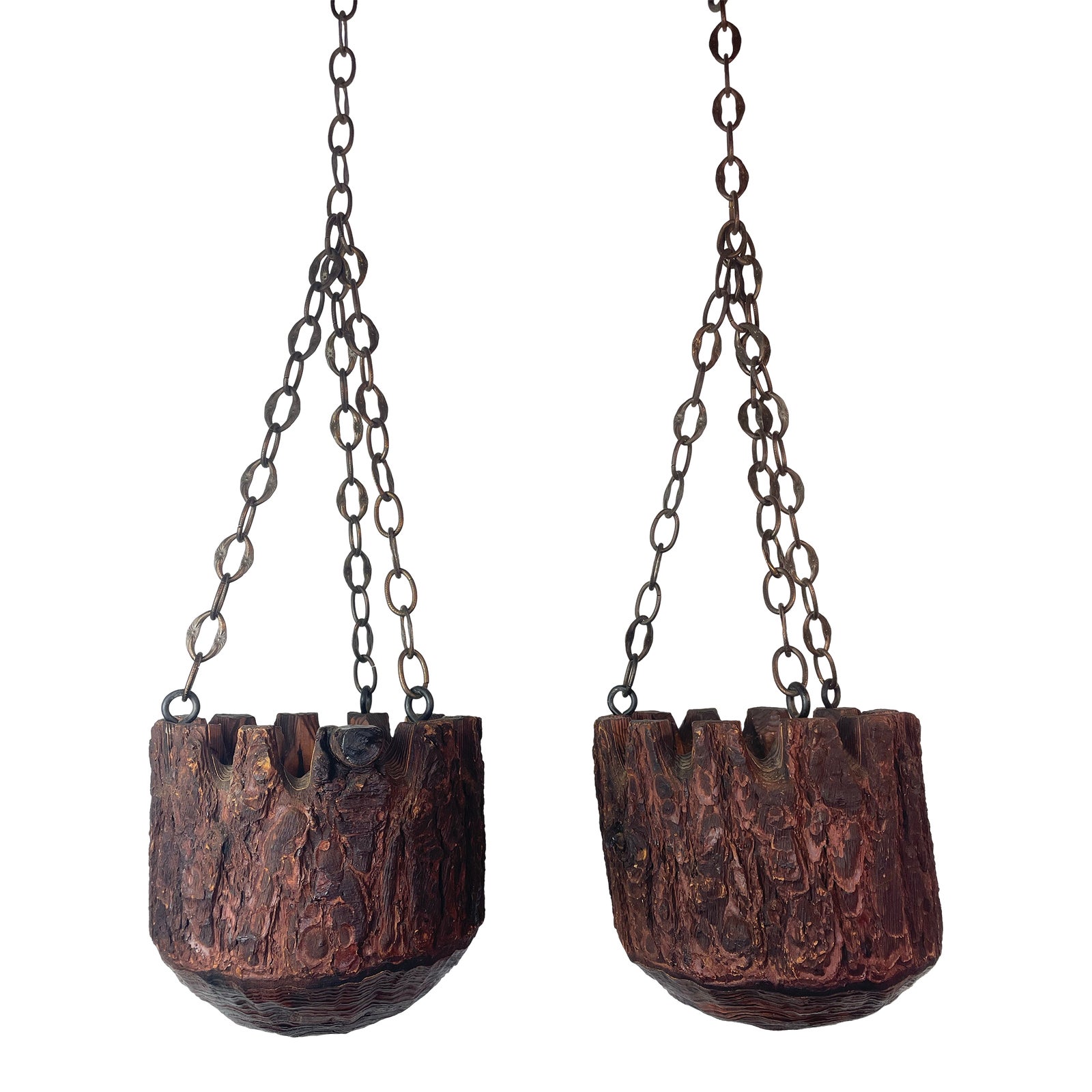 Mid 20th Century Rustic Mission Style Redwood Swag Chain Hanging ...