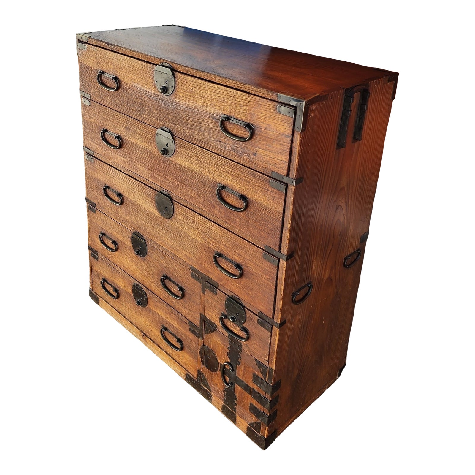 Antique Japanese Tansu in Natural Wood With Keys | Chairish