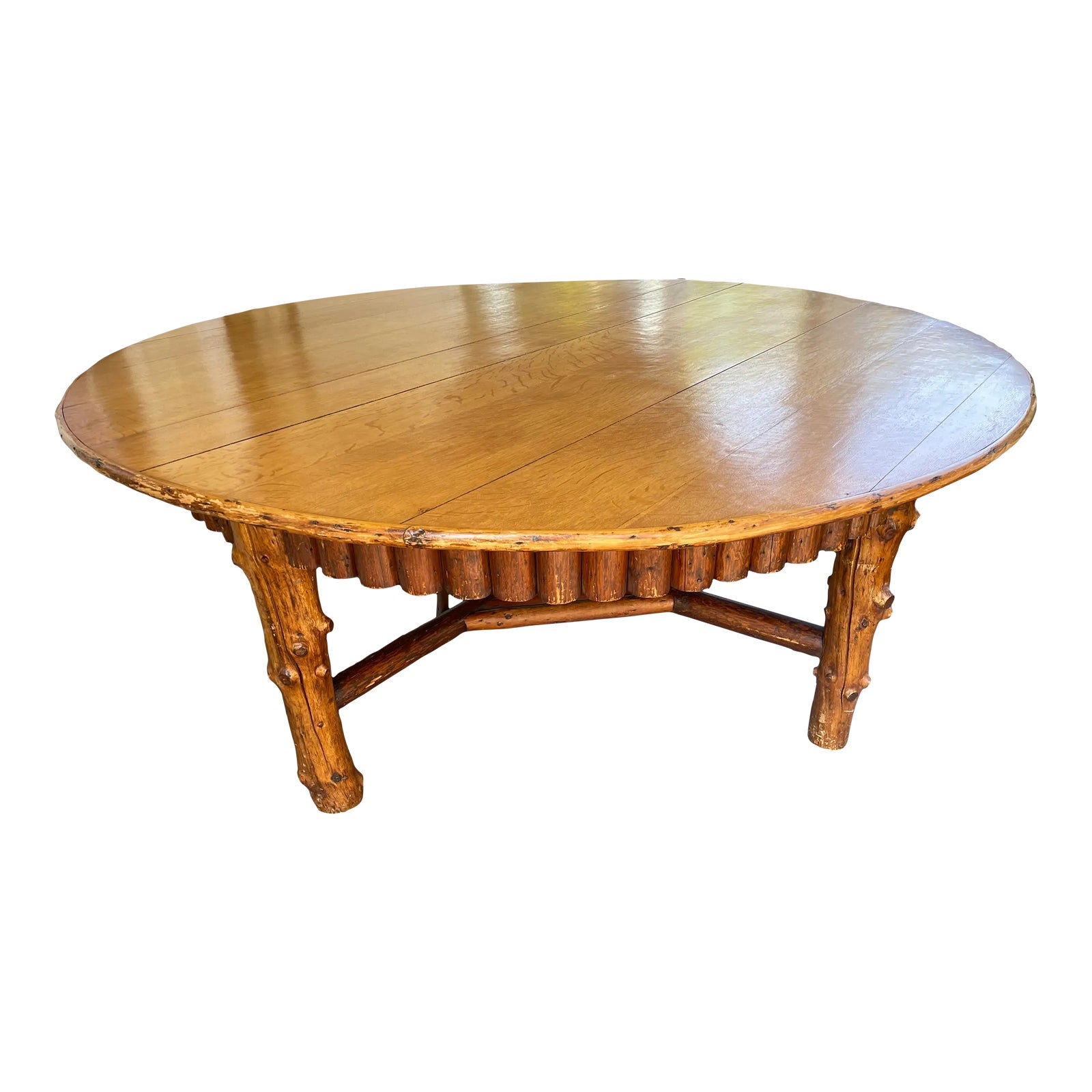 Antique Adirondack Oak Dining Table W/ Handmade Tree Limb Base | Chairish