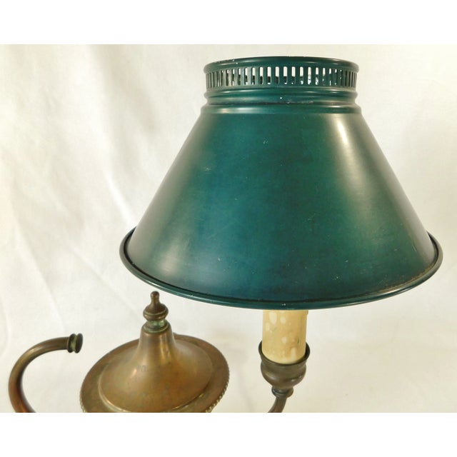 Vintage C1940s Solid Brass Genie Desk Lamp With Green Tole Shade | Chairish