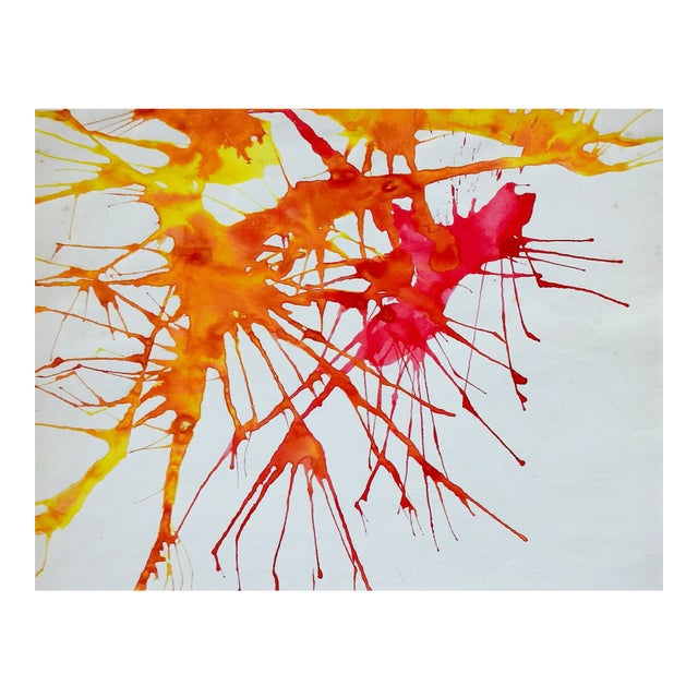 Orange & Red Splash Abstract Watercolor Painting | Chairish