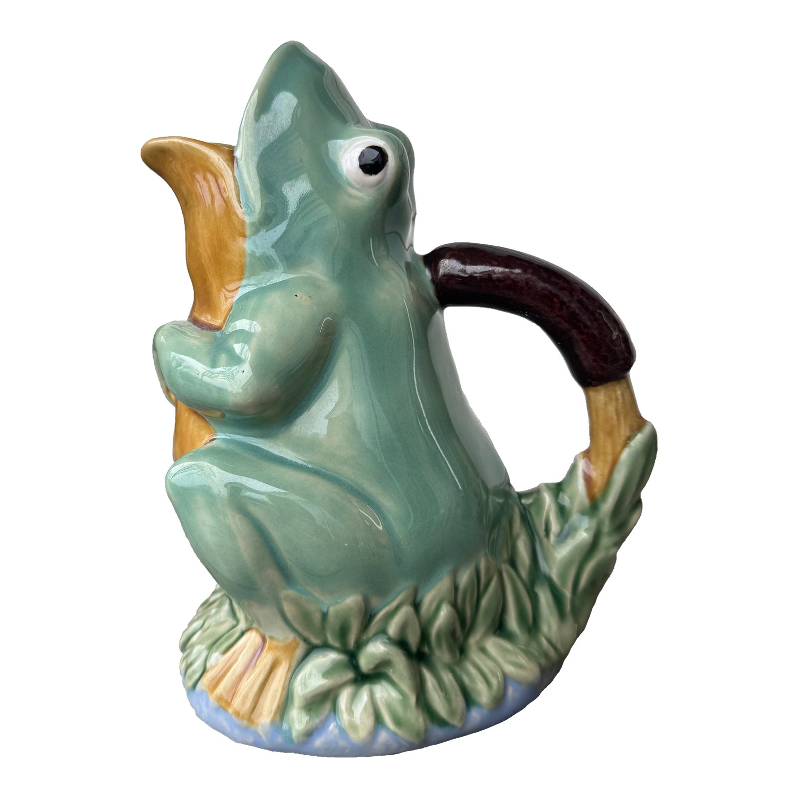 90’s Majolica Frog Pitcher | Chairish
