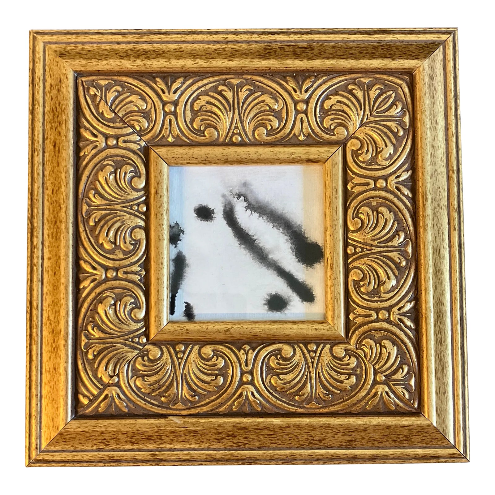 Contemporary Original Abstract Black Ink Painting Chunky Gold Frame ...