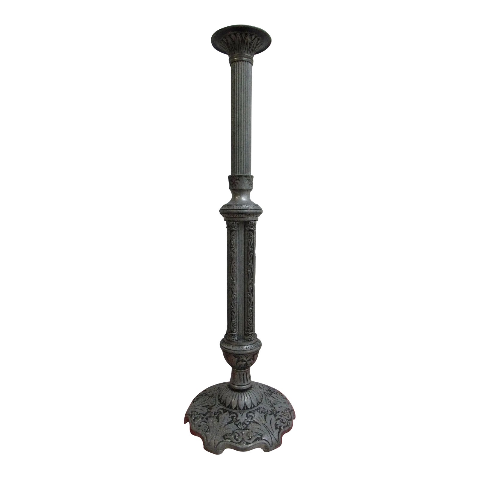 Antique Aluminum Carved Industrial Regency Pedestal Candle Base | Chairish