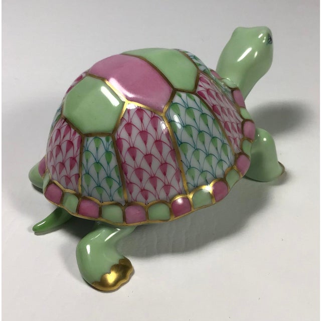 2000’s Herend Preppy Turtle in Pink and Green Fishnet Pattern | Chairish