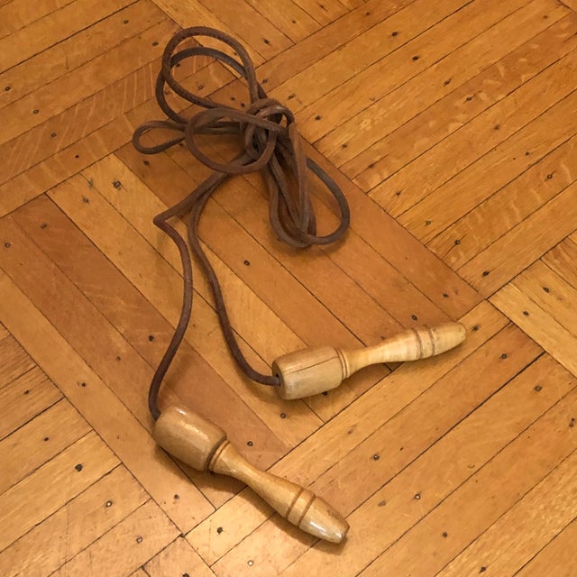 Old School Leather Jump Rope With Wood Handles | Chairish