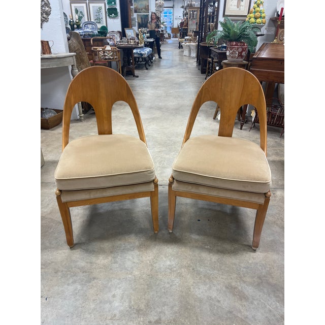 Pair, American Mid Century Walnut Spoon Back Chairs With Fine Designer ...