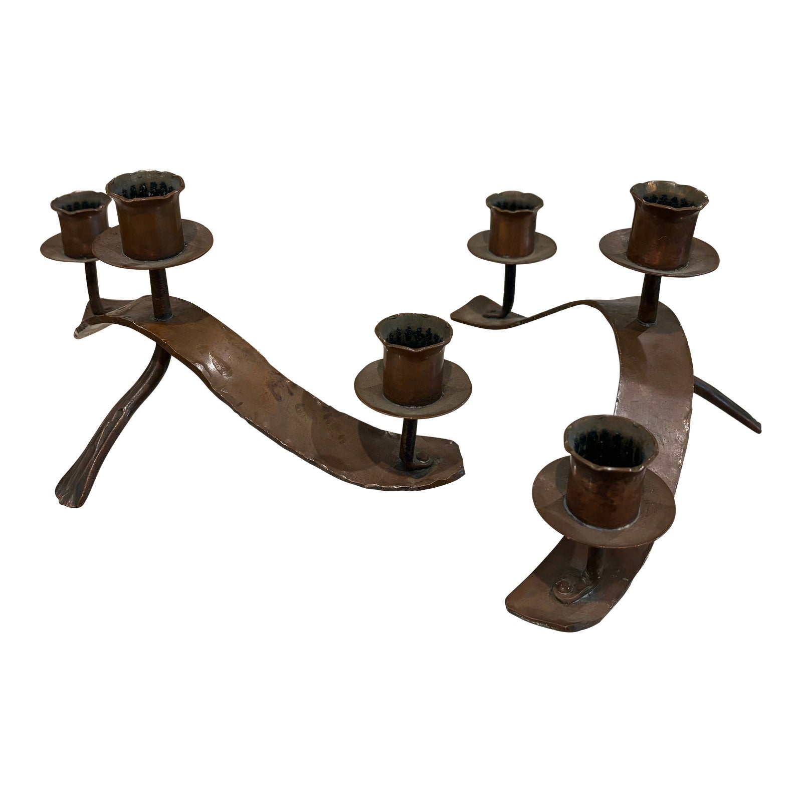 1930s Arts & Crafts Sculptural Hand Wrought Copper Candle Holders by ...