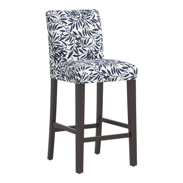 Chelsea Bar Stool in Blue Voysey Vine | Chairish