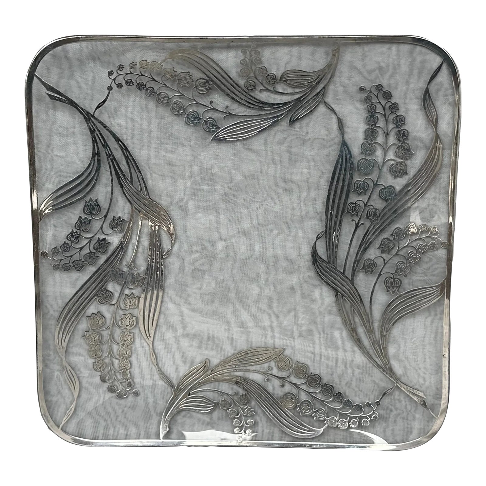 Decorative Glass Tray With Floral Overlay Design | Chairish