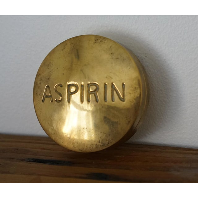 Mid 20th Century Vintage Brass Aspirin Pill Box | Chairish
