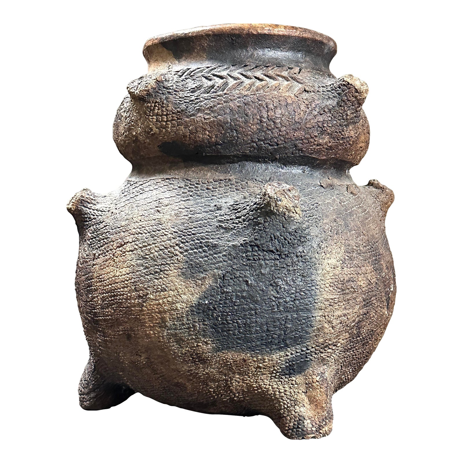 Vintage African Wood Fired Footed Double Bulbed Clay Vessel/Brutalist ...
