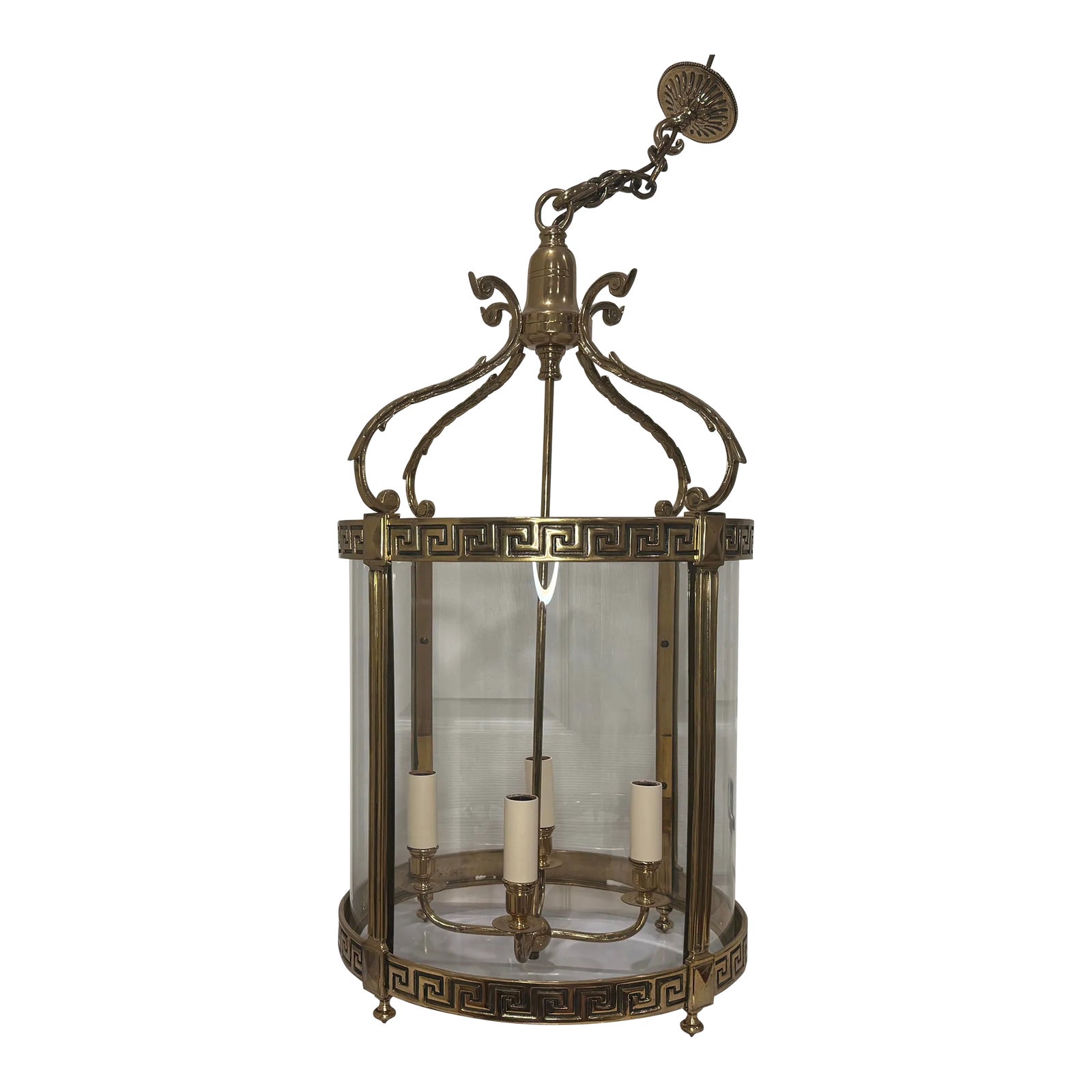 Vintage Versace Style Gilt Brass Greek Key Lantern | Chairish