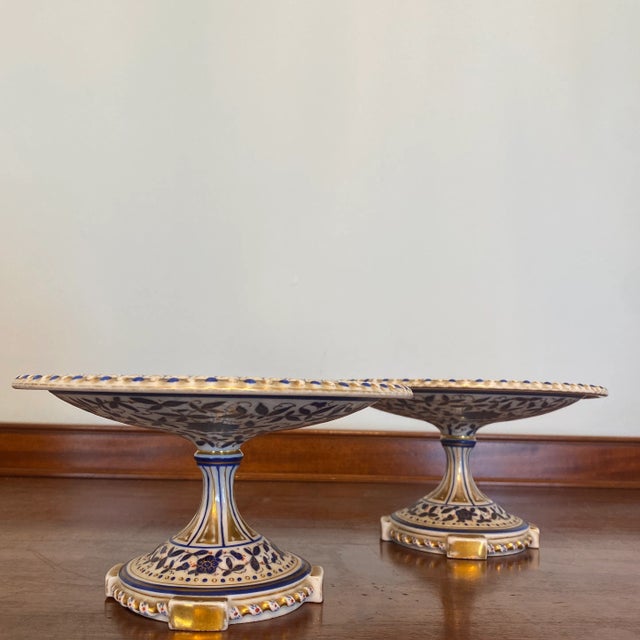 19th Century Russian Blue and White Enamel Porcelain Tazza a Pair ...