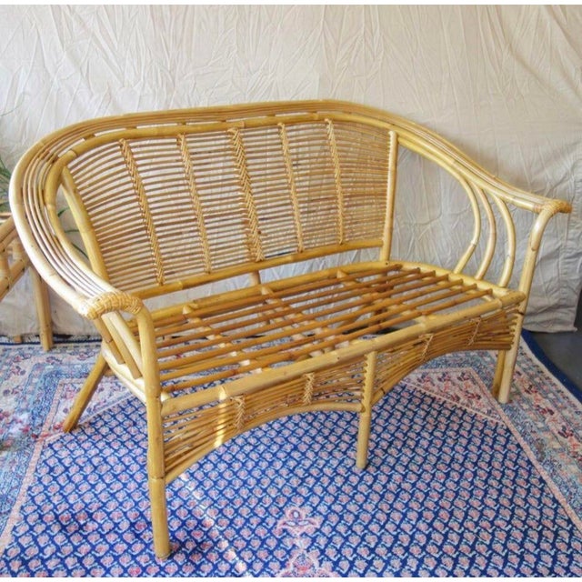 1970s Vintage Rattan Settee | Chairish