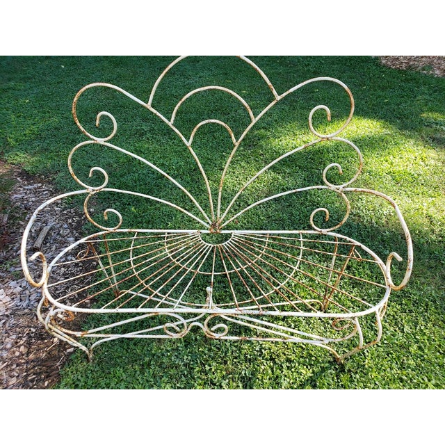 Vintage Wrought Iron White Butterfly Garden Bench | Chairish