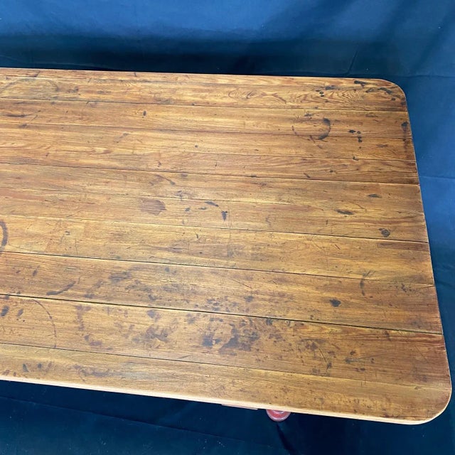Red Painted 19th Century Rustic Pine Farmhouse Dining Table or Desk | Chairish