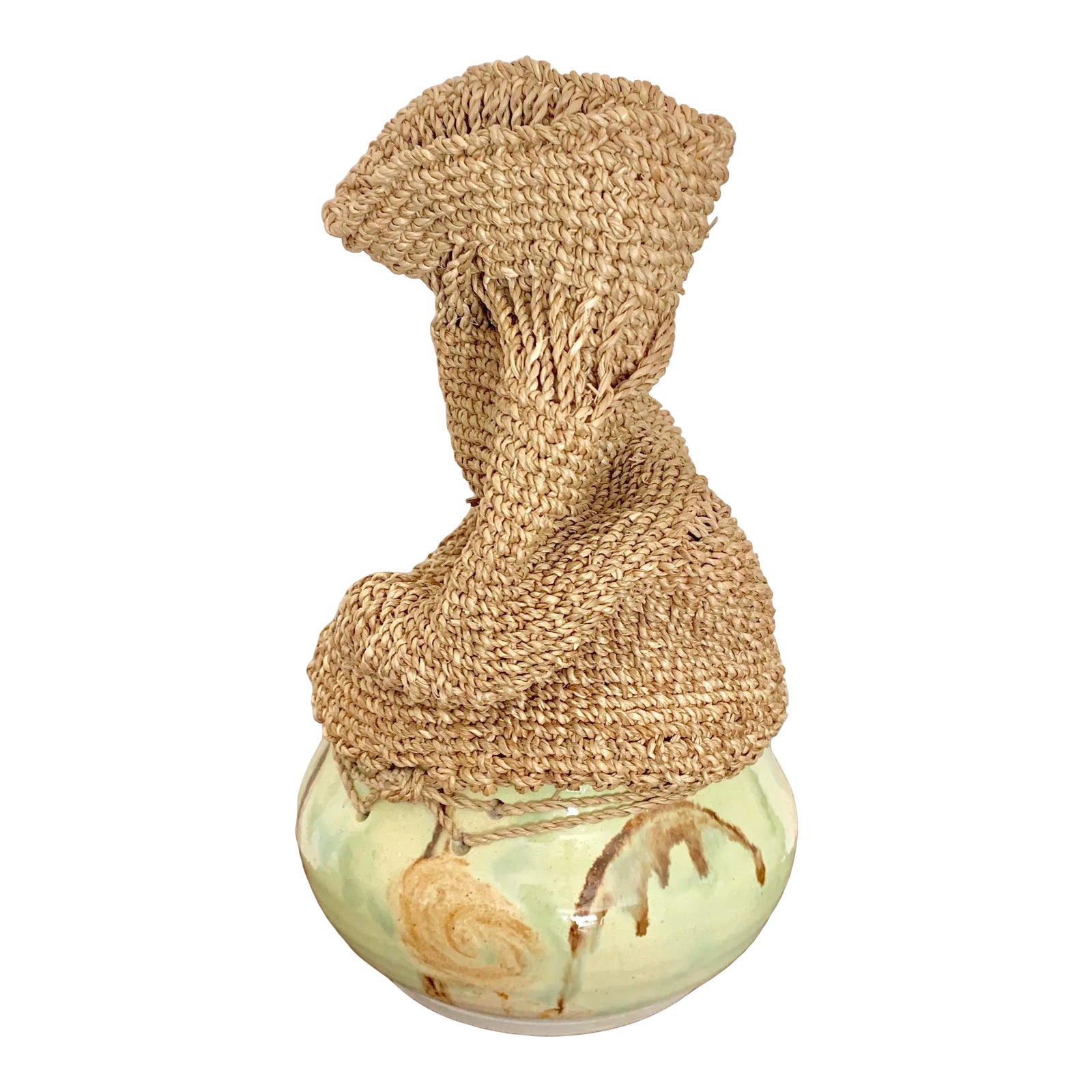 Modern Abstract Multimedia Ceramic and Crochet Studio Vase | Chairish