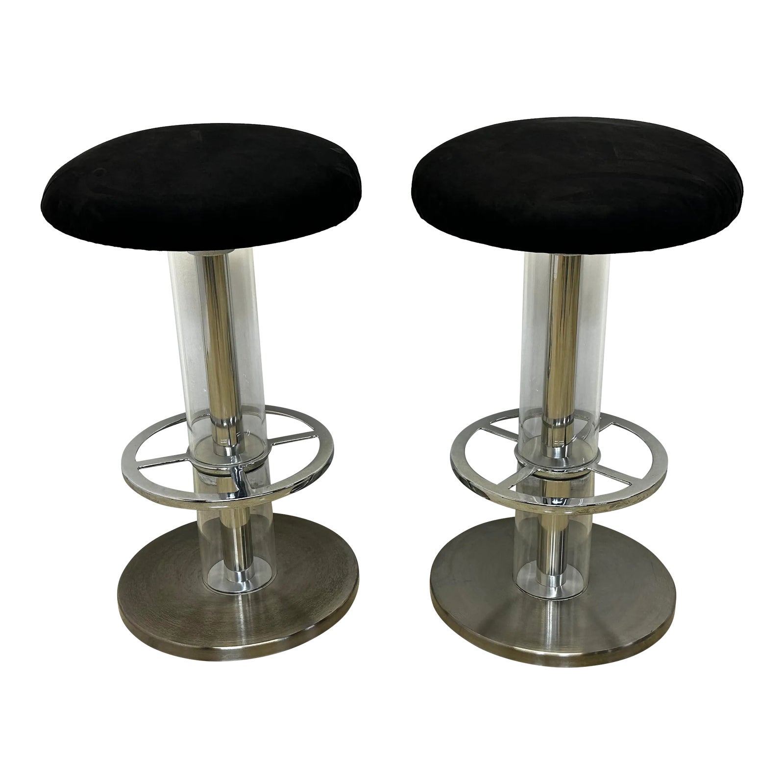 Design for Leisure Steel and Black Ultra Suede Swivel Bar Stools - a ...