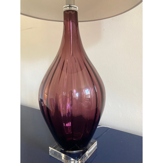 Midcentury Blenko Style Amethyst Purple Glass Table Desk Lamp | Chairish