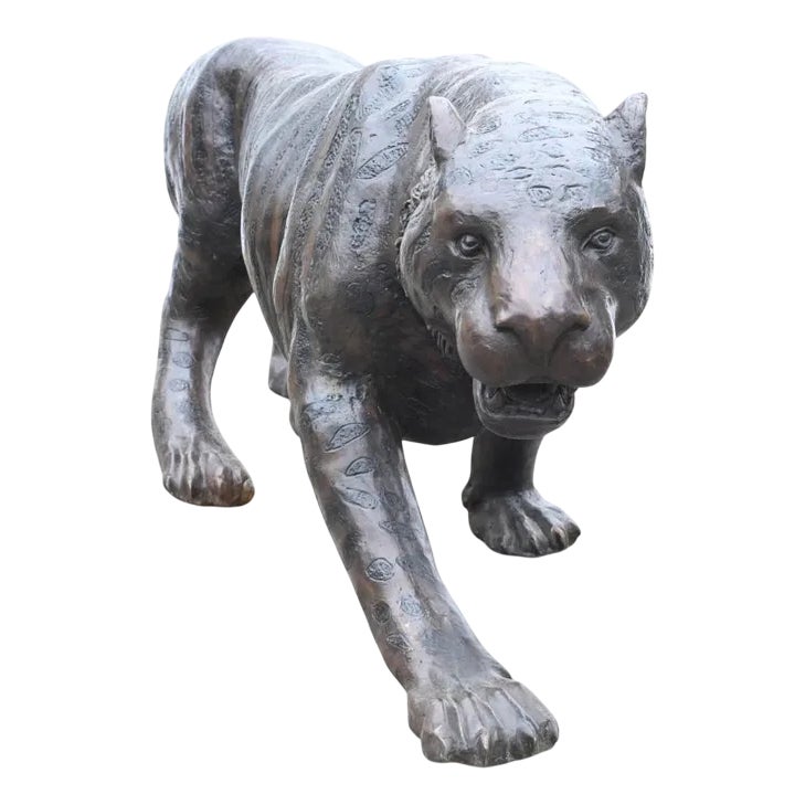 Large Bronze Big Cat Statue | Chairish