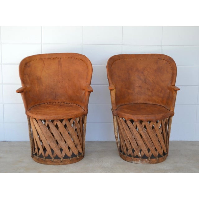 1960s Mid-Century Leather Wrapped Side Chairs - a Pair | Chairish