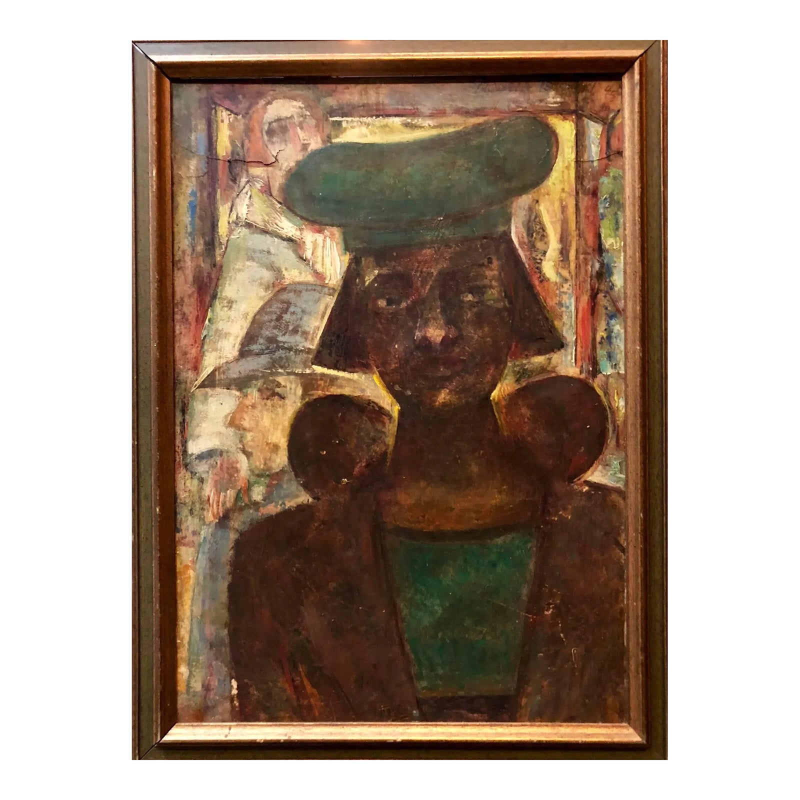 1940s Maurice Becker, Modernist Figurative Oil Painting "The Shop ...