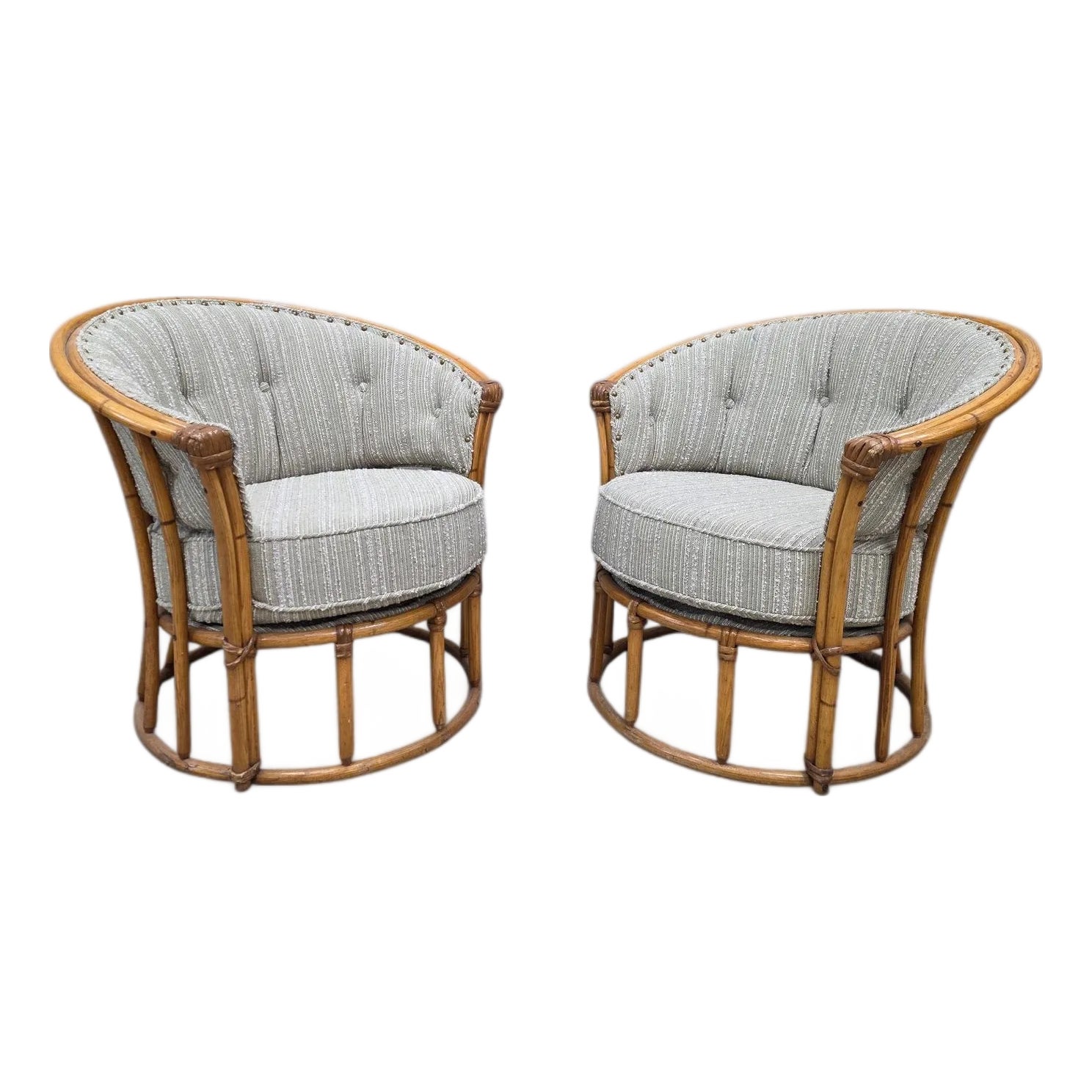 Mid-Century Modern Heywood Wakefield “Ashcraft” Bamboo Style Barrel ...