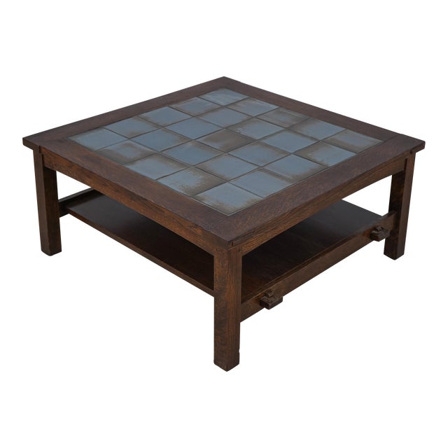 Stickley Gustav Design Tile Top Mission Oak Coffee Table | Chairish