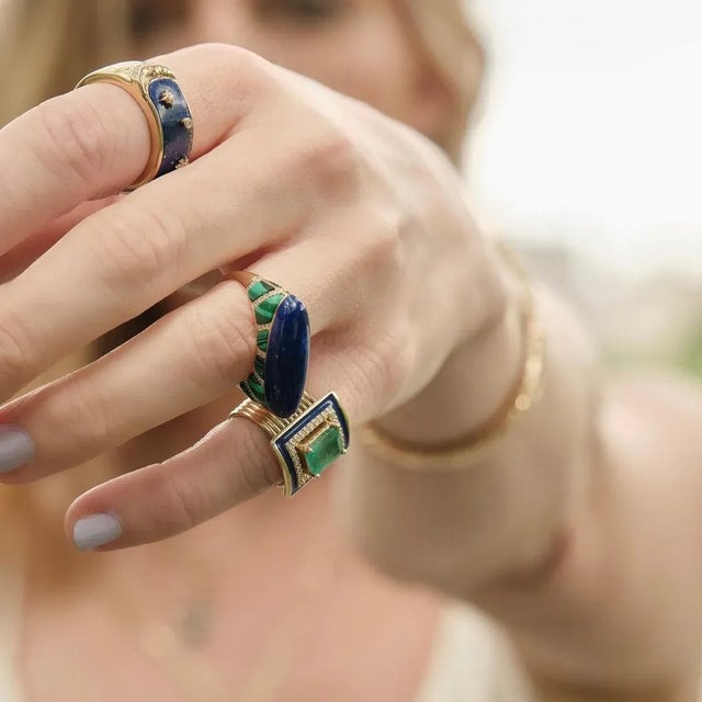 Lapis and Malachite Stack Ring, Size 7 | Chairish