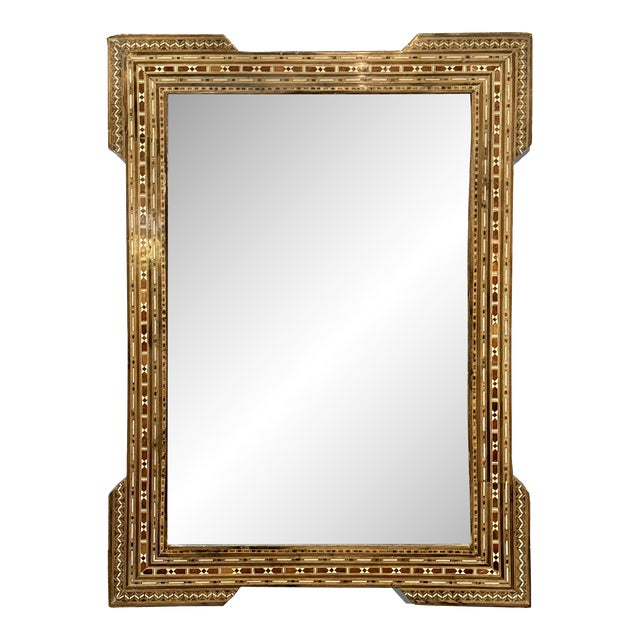 Early 20th Century Mosaic Wood Inlaid Mirror | Chairish