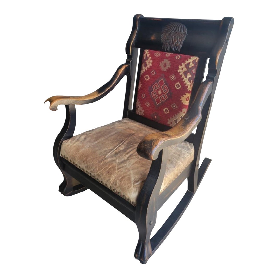 Rustic Ralph Lauren Style Distressed Wood Leather Nail Head Carved ...