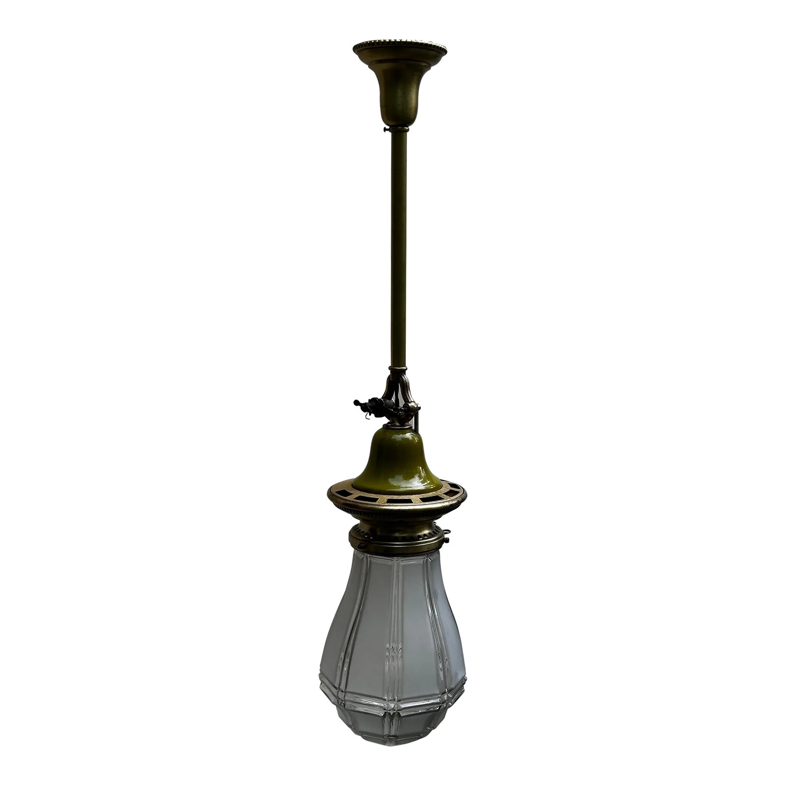 Vintage Industrial Gas Fixture With Frosted Shade | Chairish