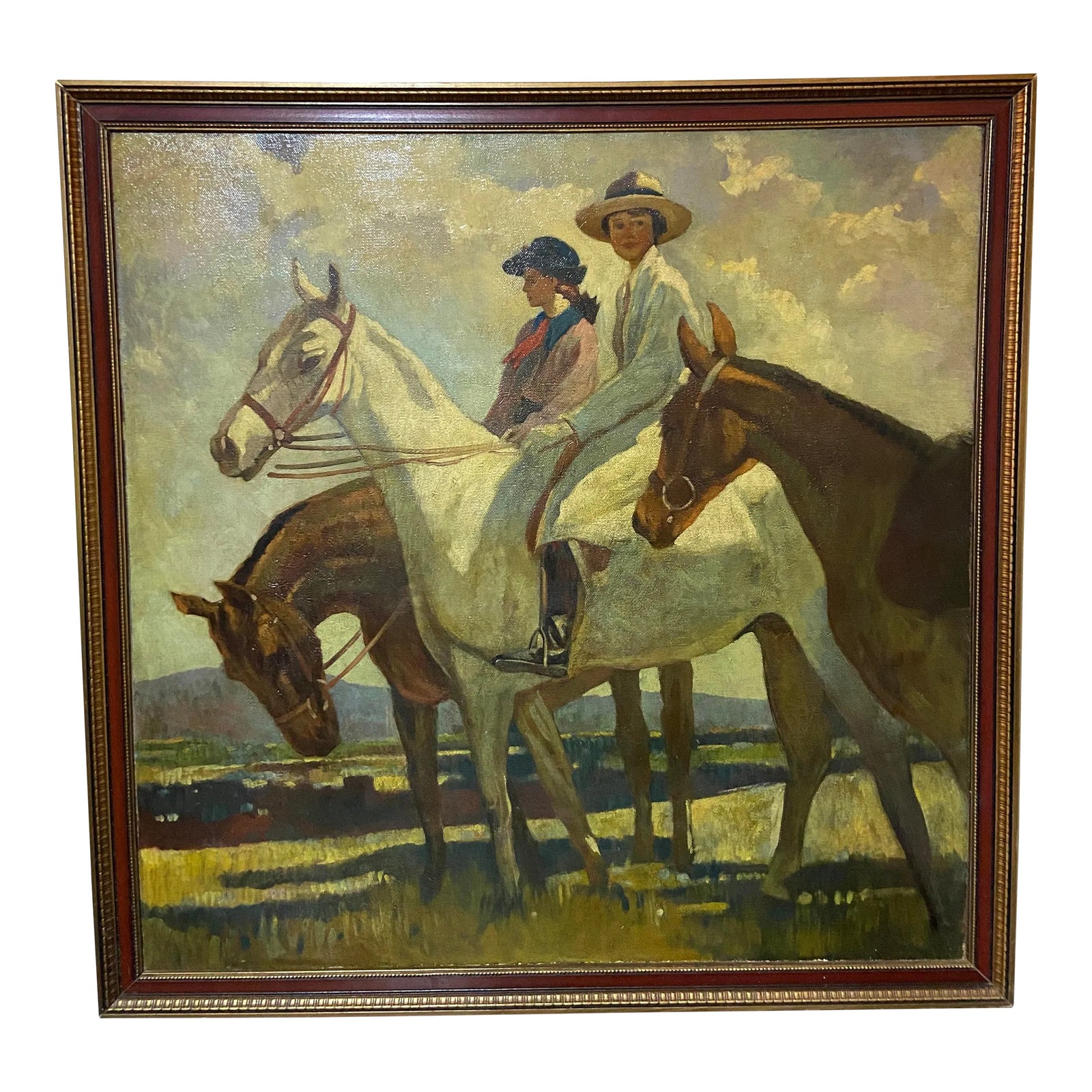 Late 19th Century "Out Riding" Realist Portrait Oil Painting by Frederic Whiting, Framed | Chairish