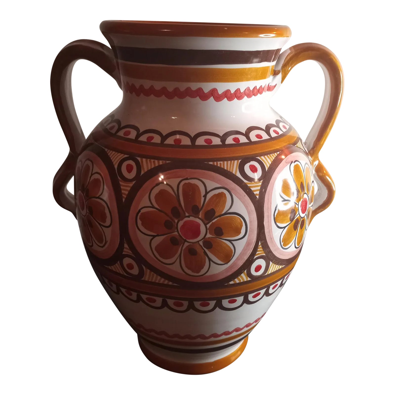 1980s Ceramica De La Cal Made in Spain Brown Dual Handle Vase | Chairish