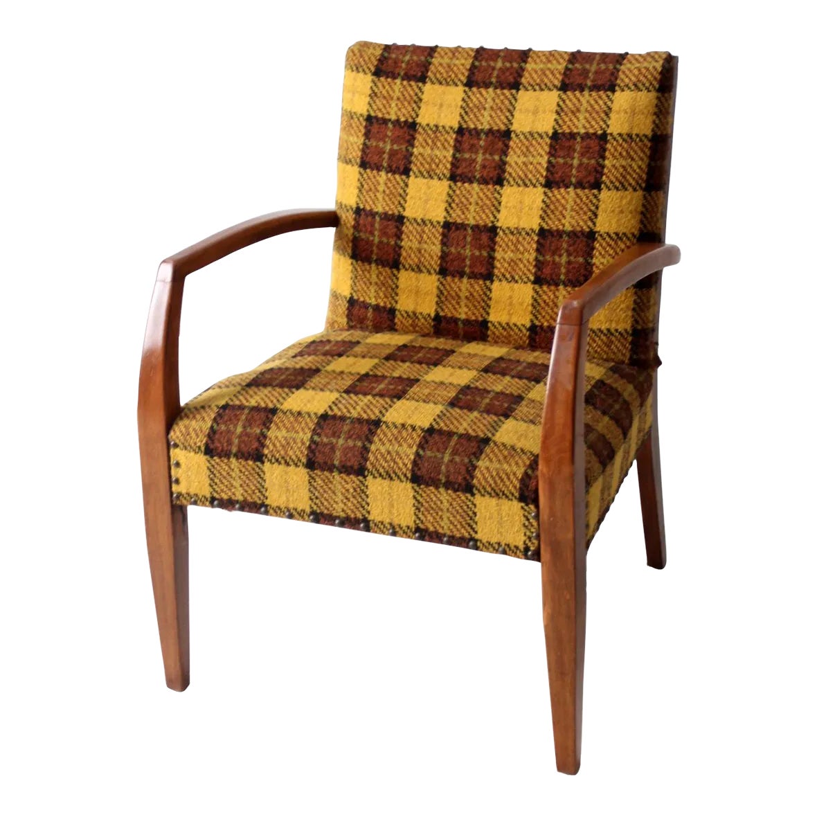 Mid Century Lounge Chair With Plaid Upholstery | Chairish