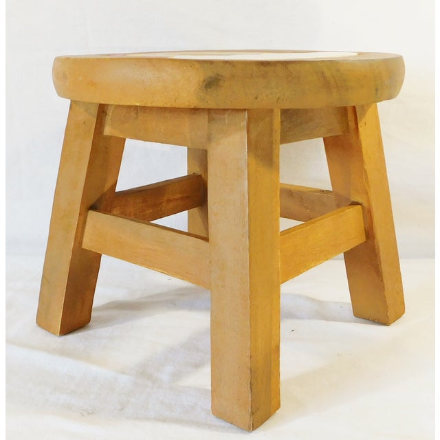 Handcrafted Solid Wood Carved Rainbow Foot Stool | Chairish